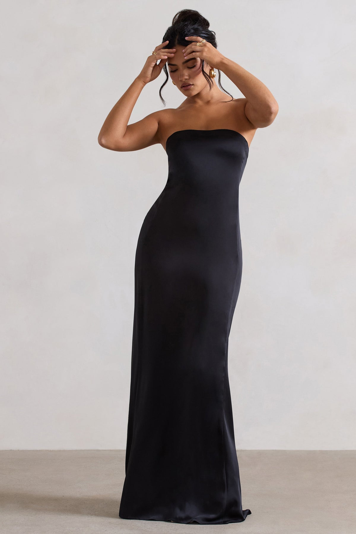 Azra Black Satin Bandeau Maxi Dress Club L London IRE