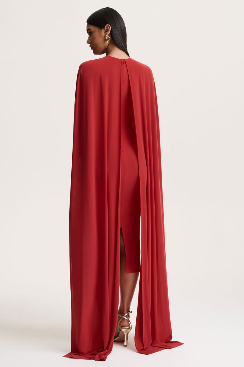 Kalani Red Crew-Neck Midi Dress With Cape-Sleeves – Club L London - IRE